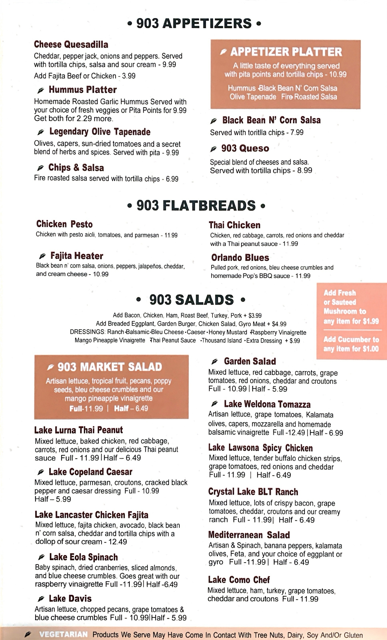 Menu – 903 Mills Market