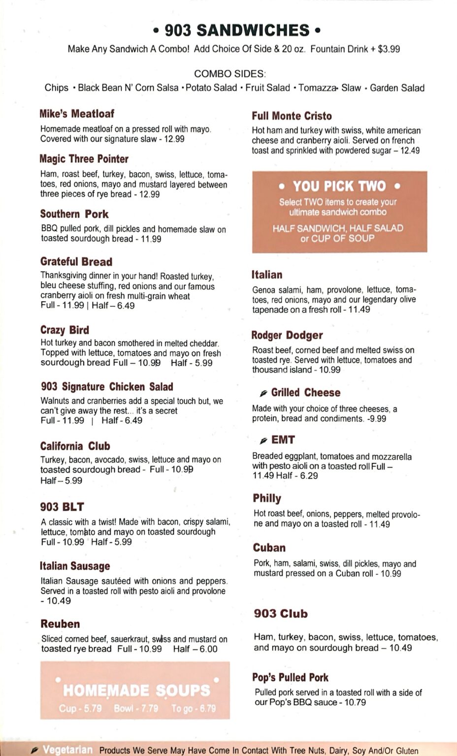 Menu – 903 Mills Market